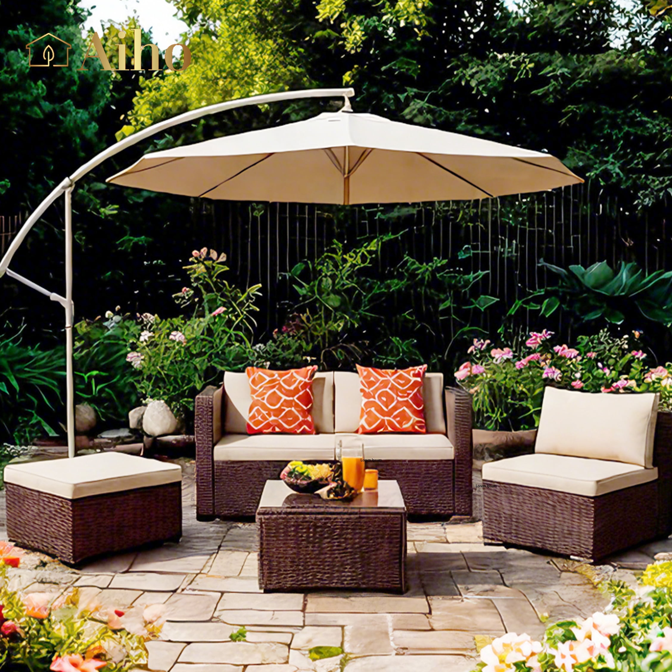 Aiho 4-Piece Outdoor Patio Furniture Set with Loveseat, Chairs, and ...