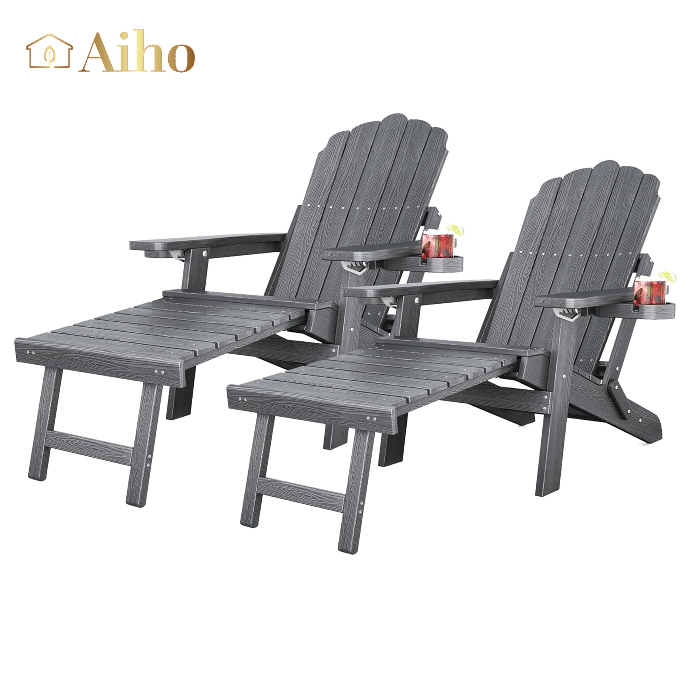 Folding Adirondack Chair with Ottoman & Cup Holder - Patio Garden ...