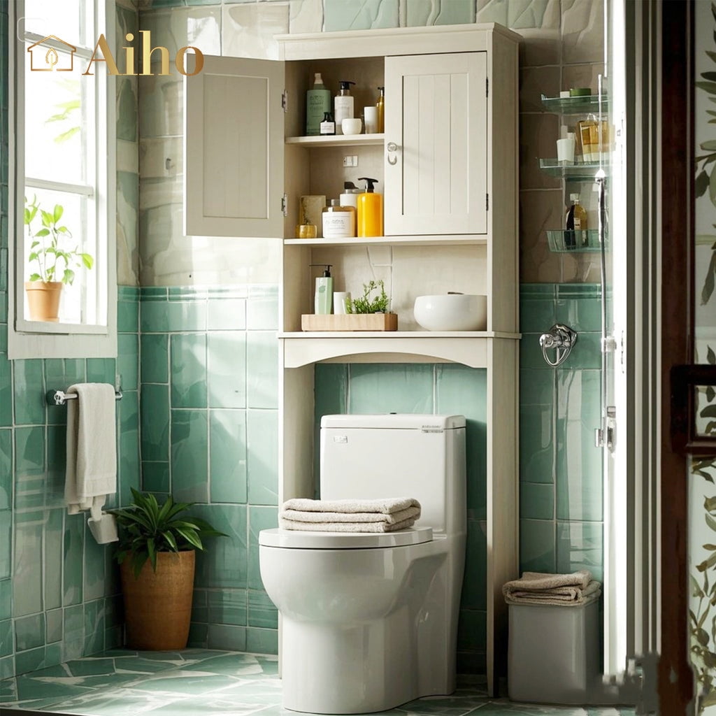 "Aiho Over the Toilet Storage Cabinet, 22.4"" W, 3 Shelves, 1 Drawer ...