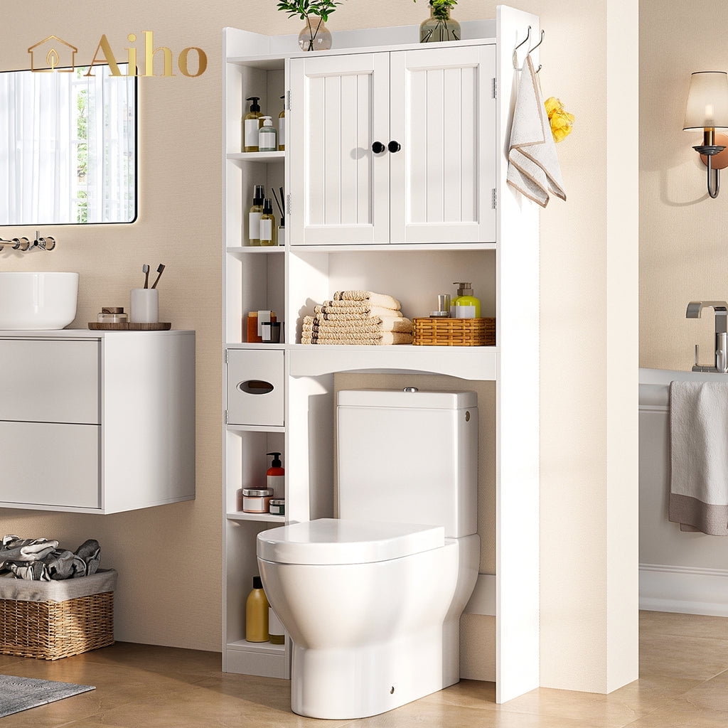 Aiho Over The Toilet Storage Cabinet with 4 Doors, 71''H Over Toilet ...