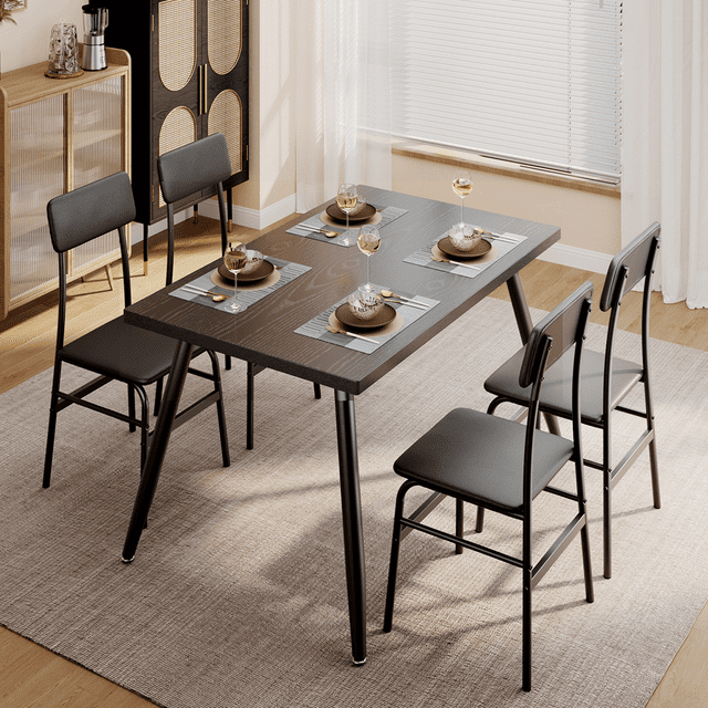 Aiho 4-Piece Kitchen Dinette Set, Dining Table with Four Chairs, Black ...
