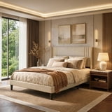 AIHO Upholstered Queen Bed Frame with Sturdy Metal & Modern Wingback ...
