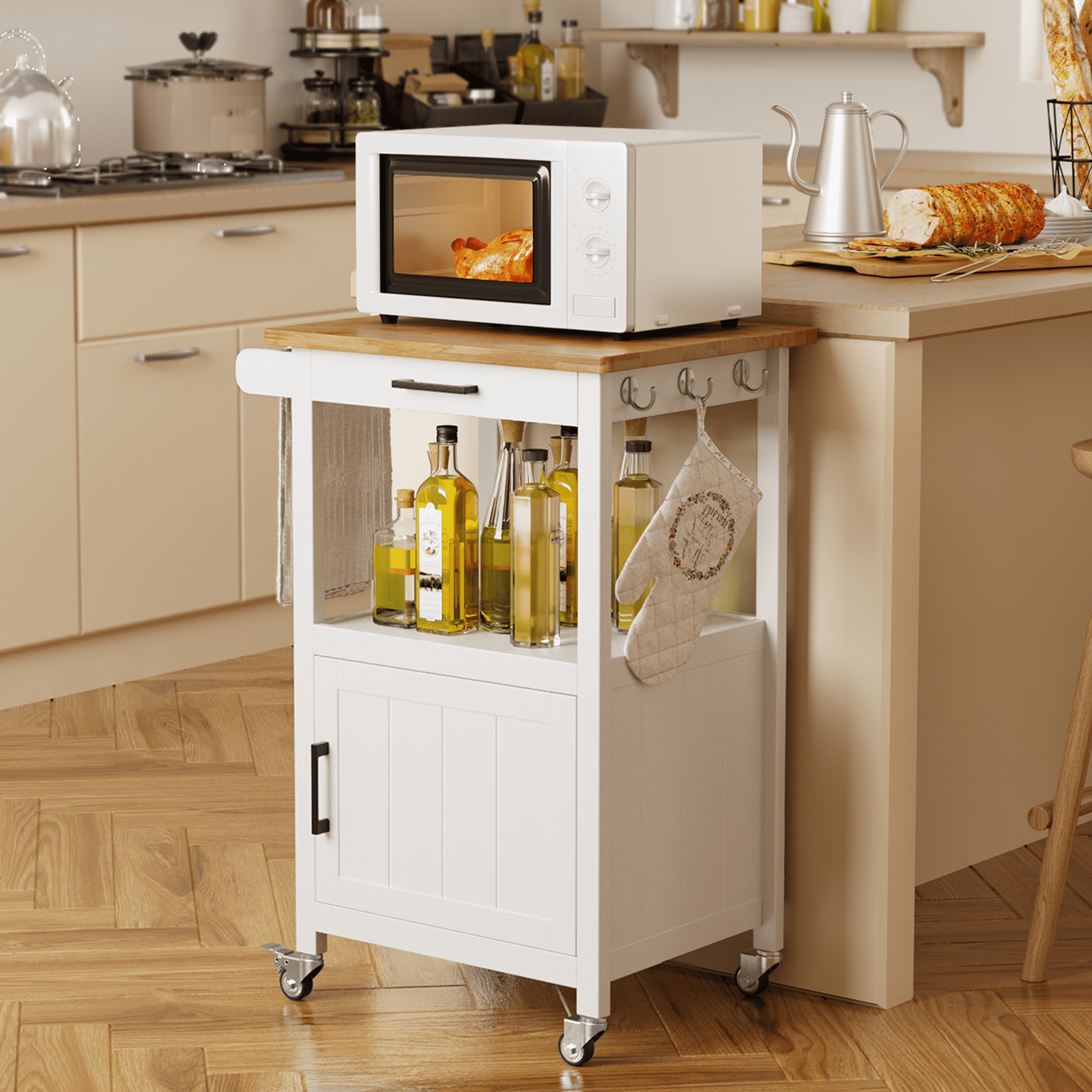 Aiho Portable Rolling Kitchen Island with Butcher Block Top, Storage ...