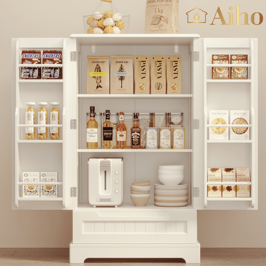Aiho Storage Cabinet with 2 Doors & 1 Drawer, Pantry Cabinet for ...