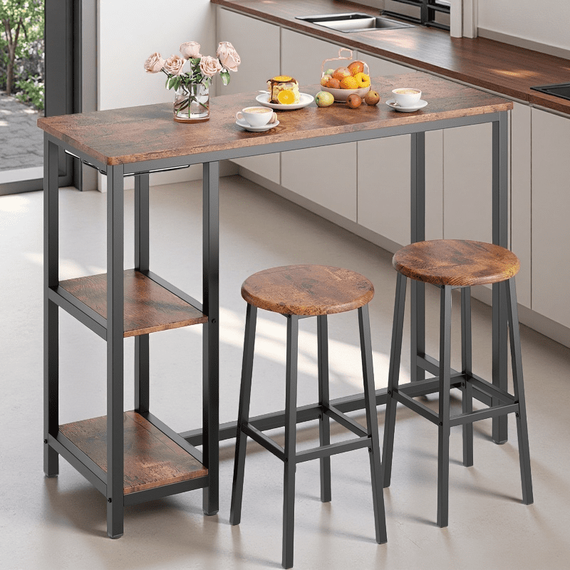 AIHO 3-Piece Counter Height Dining Table Set with Storage Shelves ...