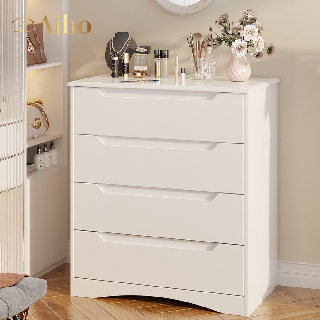 Aiho White 4 Drawer Dresser for Bedroom, Wooden Storage Organizer ...