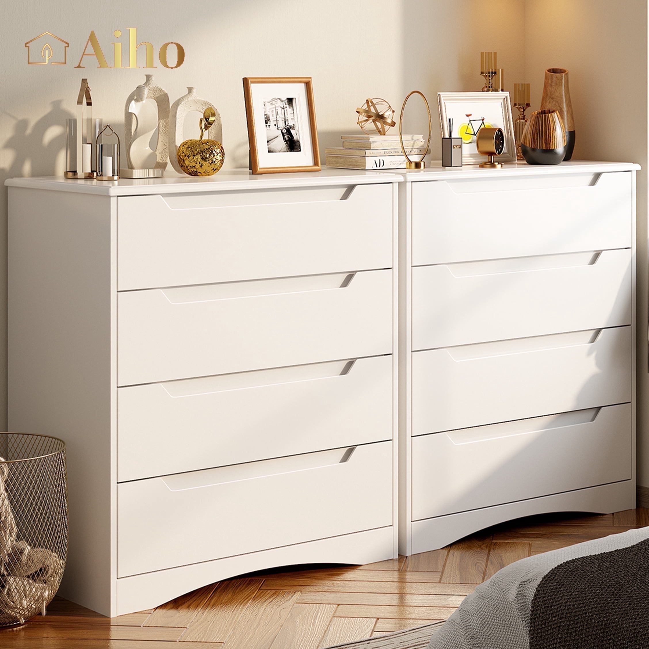 Aiho Wooden Dresser for Bedroom, 4 Deep Drawers, Sleek Tall Chest ...