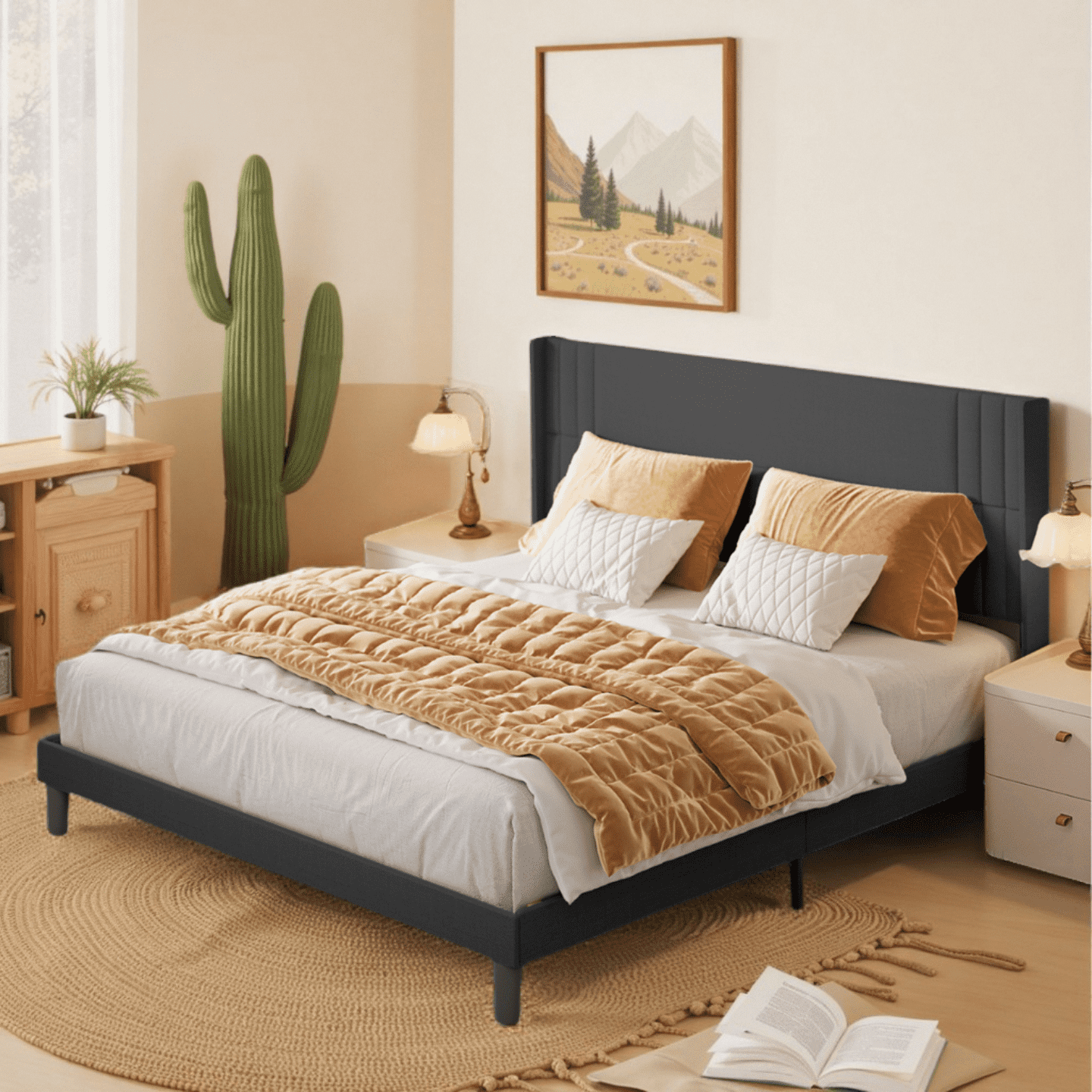 Aiho King Size Bed Frame with Storage Headboard, Sturdy & Stable ...