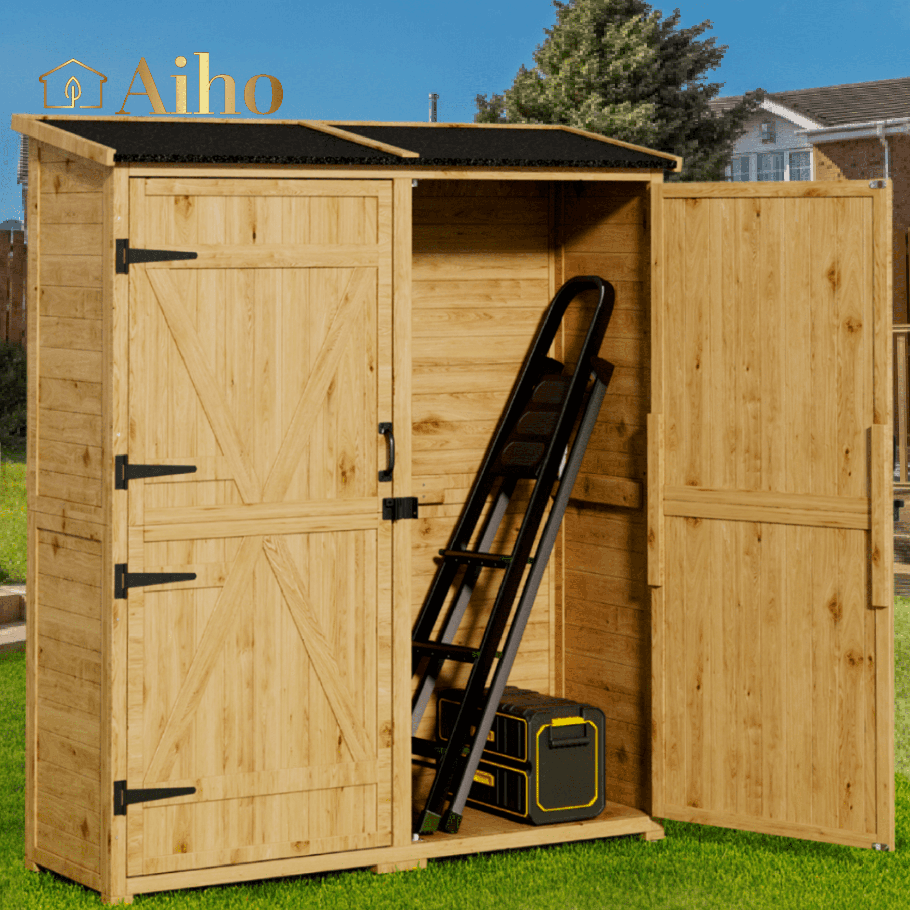 Aiho Waterproof Wooden Outdoor Cabinet - Lockable Doors, Adjustable ...