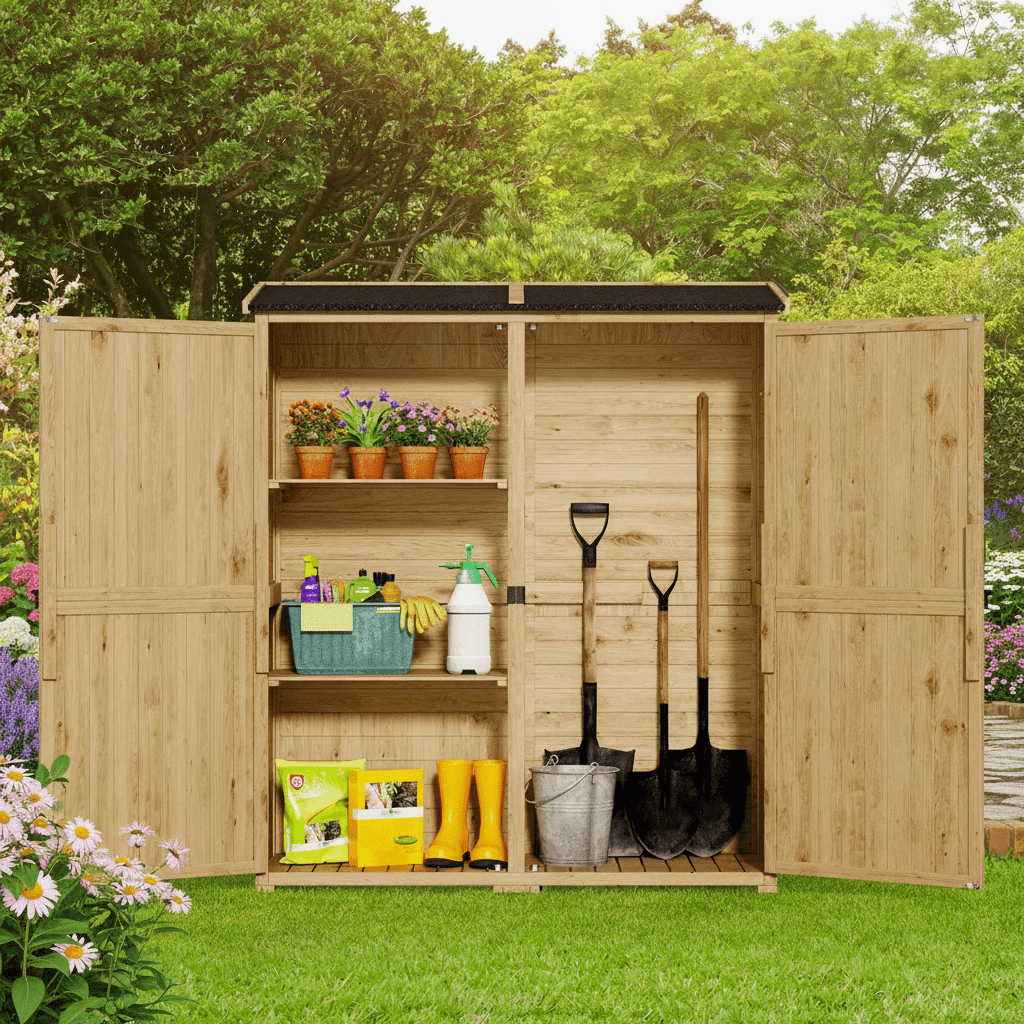 Aiho Lockable Wooden Cabinet, Outdoor/Backyard Adjustable Storage ...