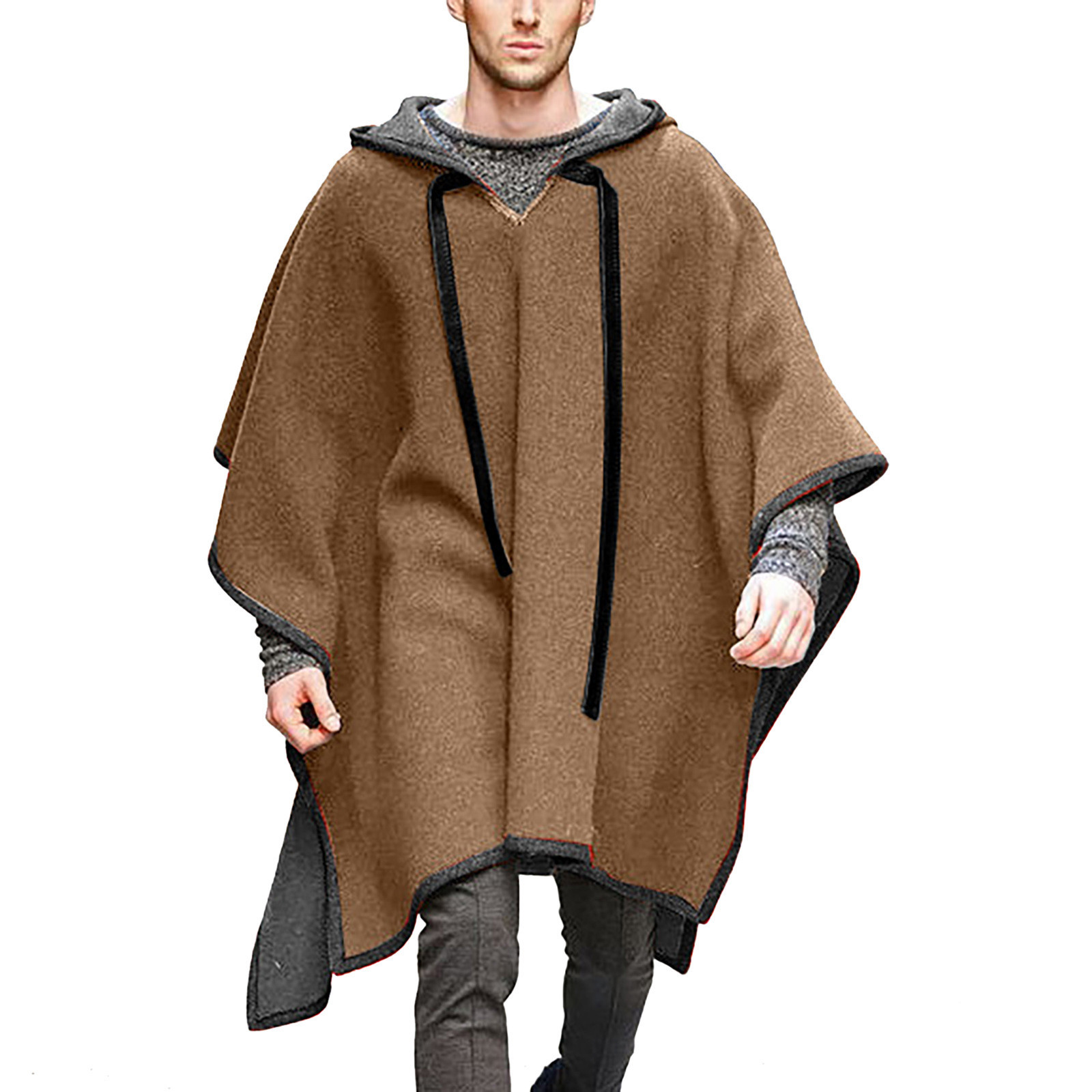 Aihuaihua Alpaca Poncho for Mens, Pancho Mexican Hooded Cowboy ...