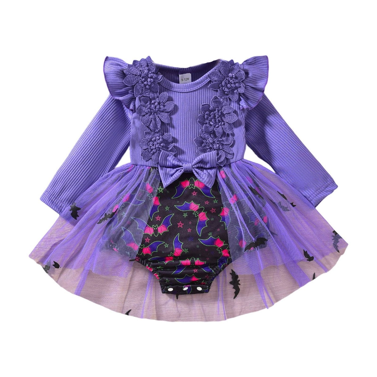 Aihuaihua Baby Girls Halloween Party Romper Dress Ribbed Knit Mesh Jumpsuit Bodysuits Outfit for ...