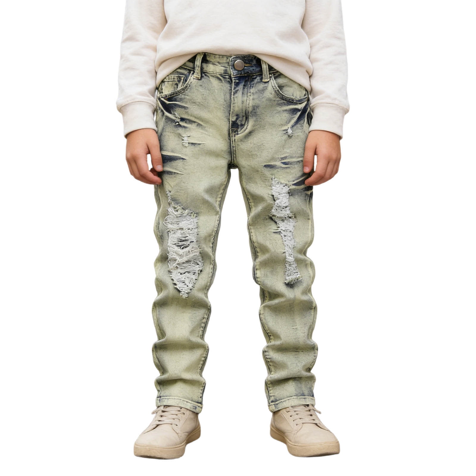 Aihuaihua Boy's Slim Fit Skinny Ripped Distressed Retro Denim Pants ...