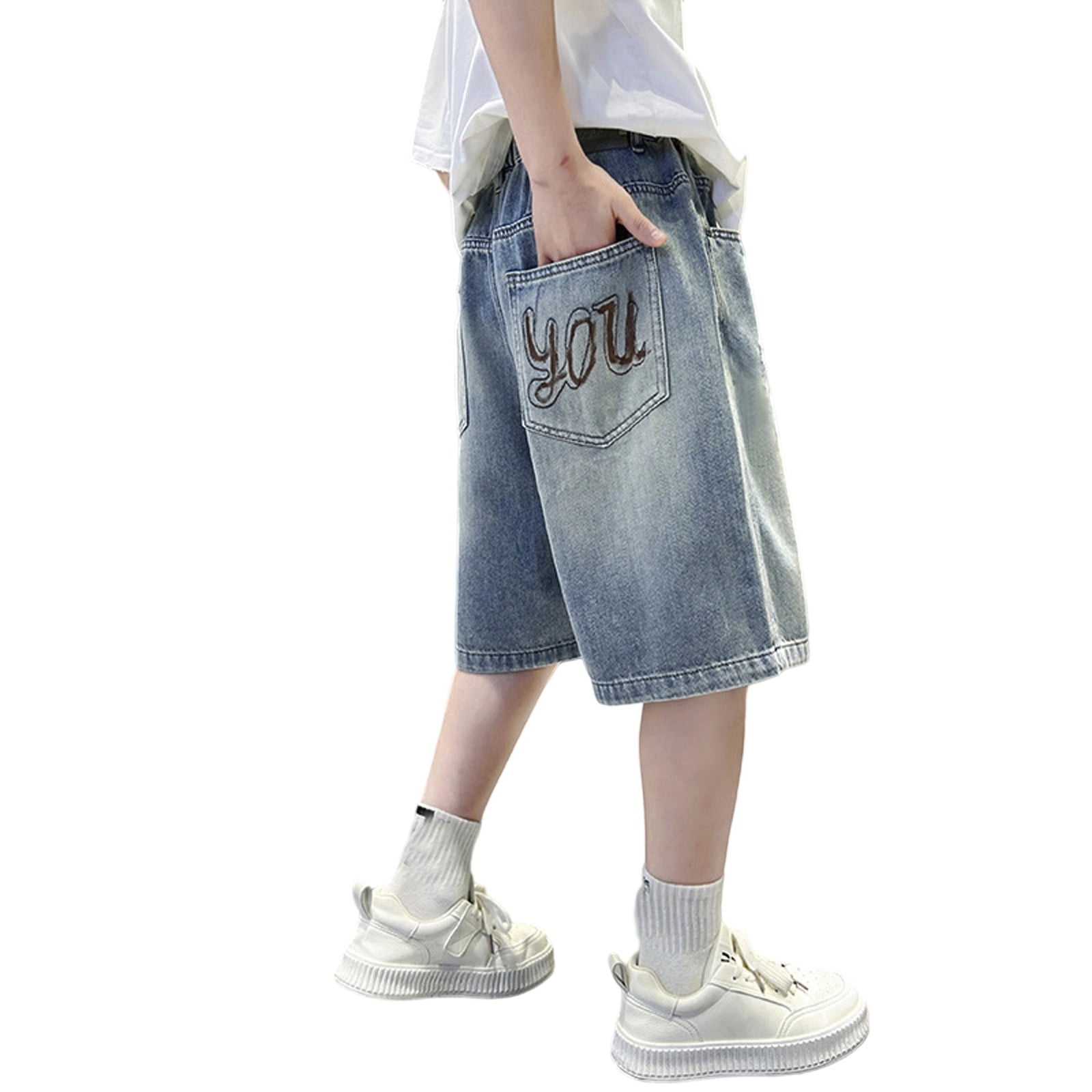 Aihuaihua Boys Casual Denim Capri Pants Elastic Waist Comfortable ...