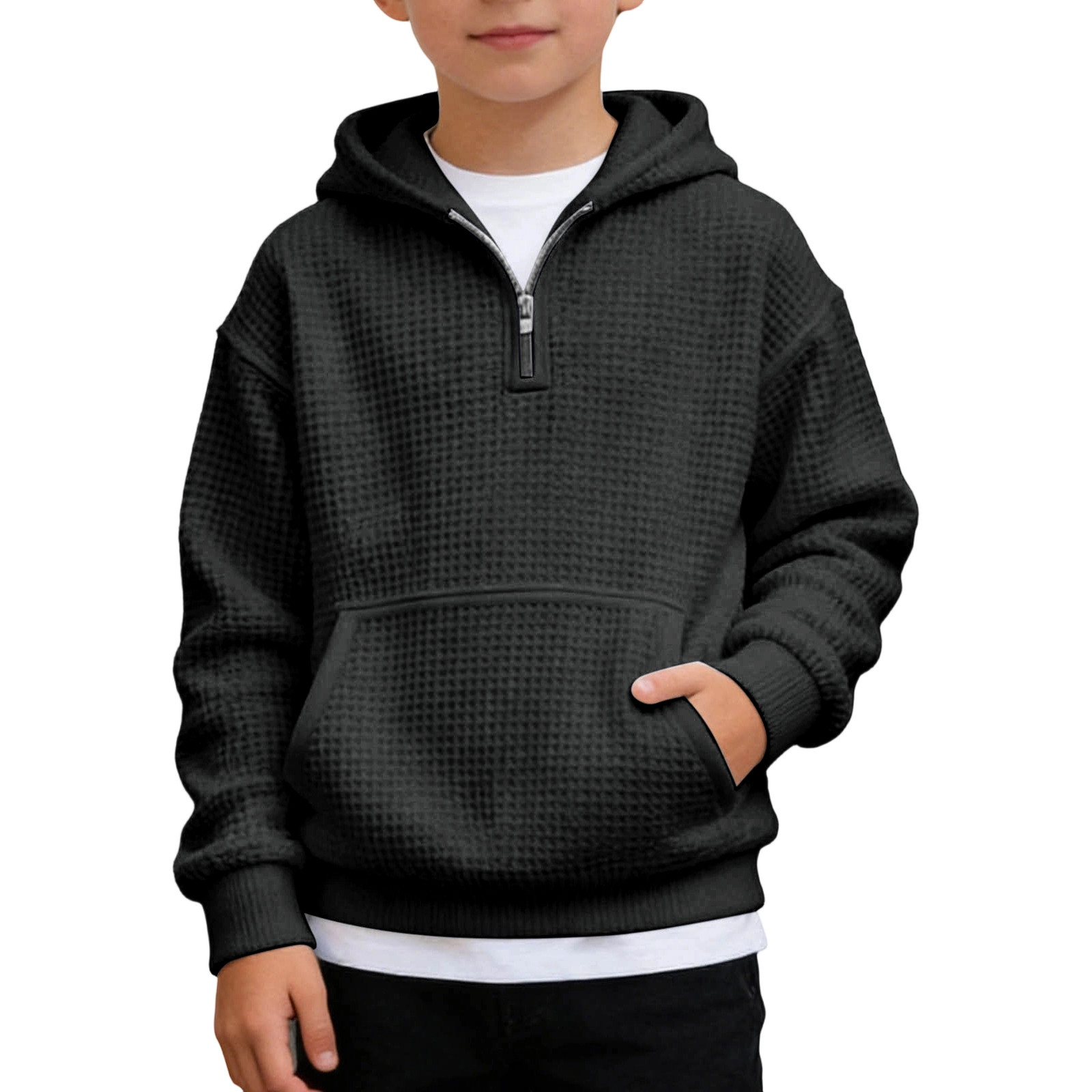 Aihuaihua Boys Quarter Zip Hoodies, Waffle Knit Kids Long Sleeve Hooded ...