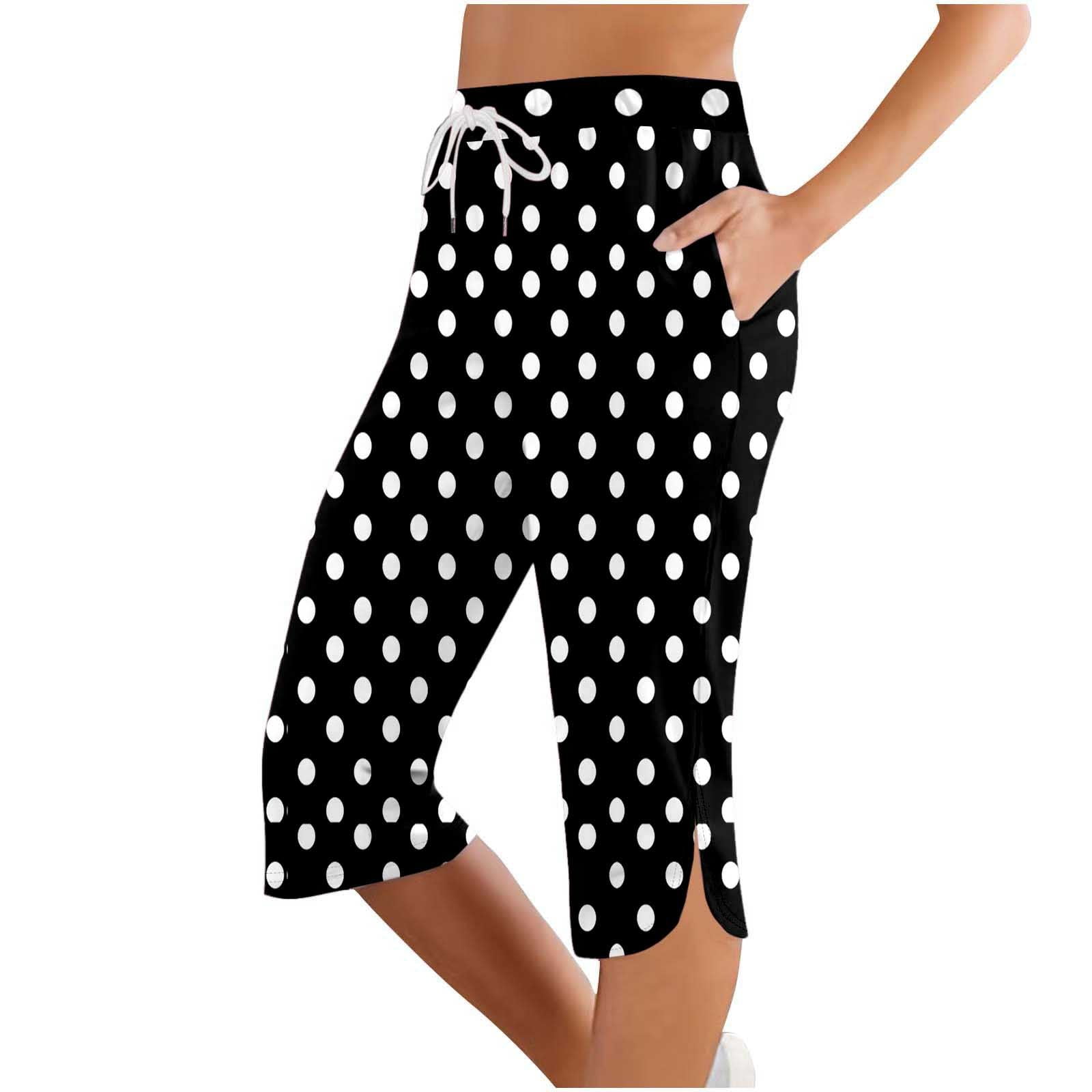 Aihuaihua Capris Pants for Women, Polka Dot Print Summer Casual Cropped ...