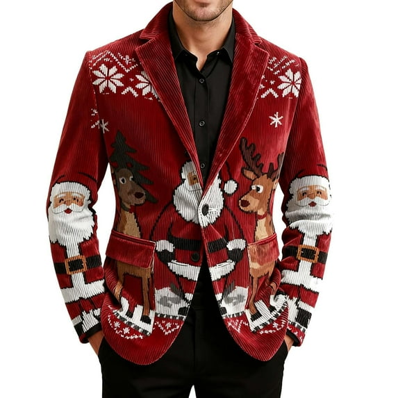 Aihuaihua Christmas Blazer for Men Slim Fit Corduroy Xmas Print Holiday ...