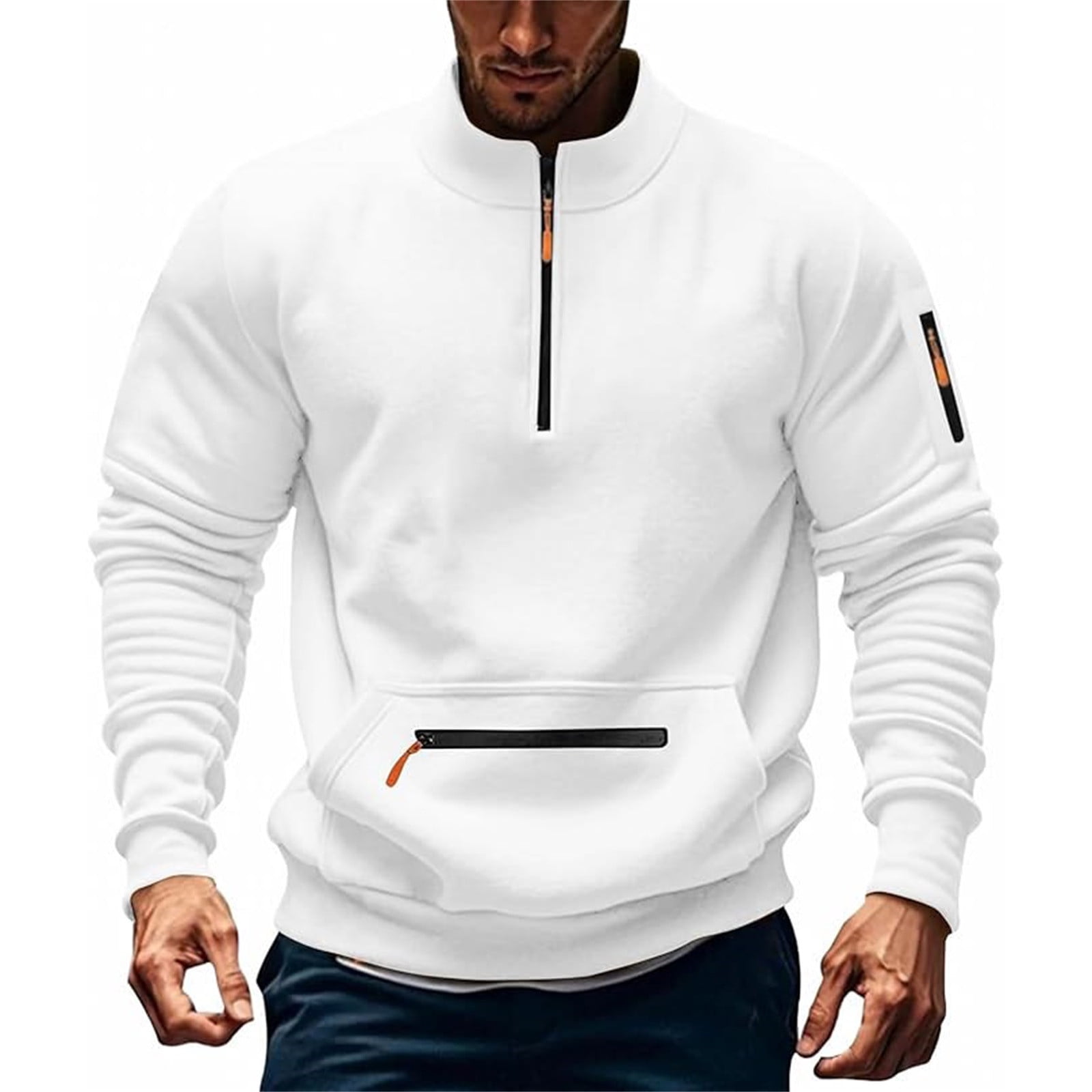 Aihuaihua Color-blocked Sweatshirt for Mens Long Sleeve Quarter Zip ...