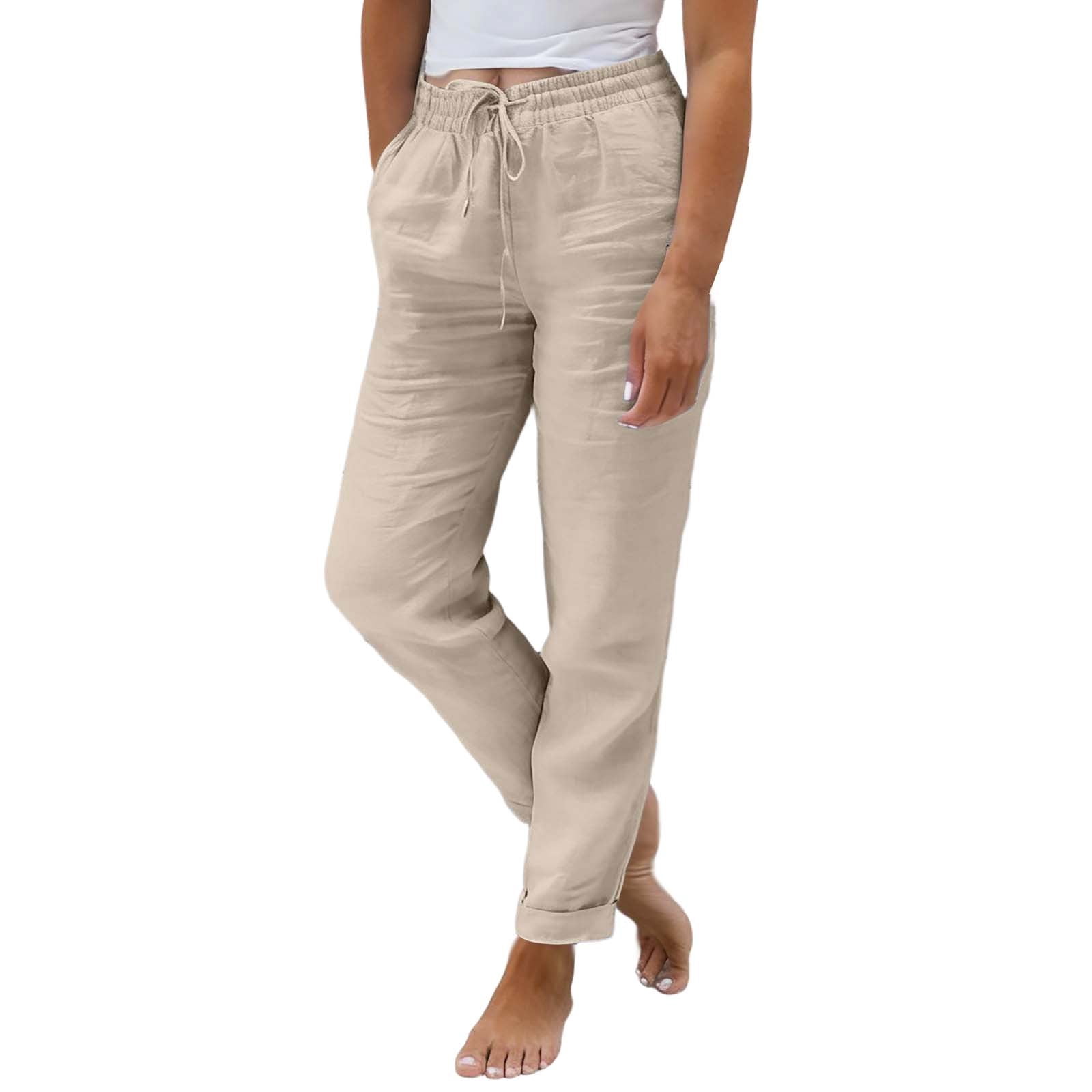 Aihuaihua Cotton Linen Joggers for Women Tapered Leg Summer Casual ...
