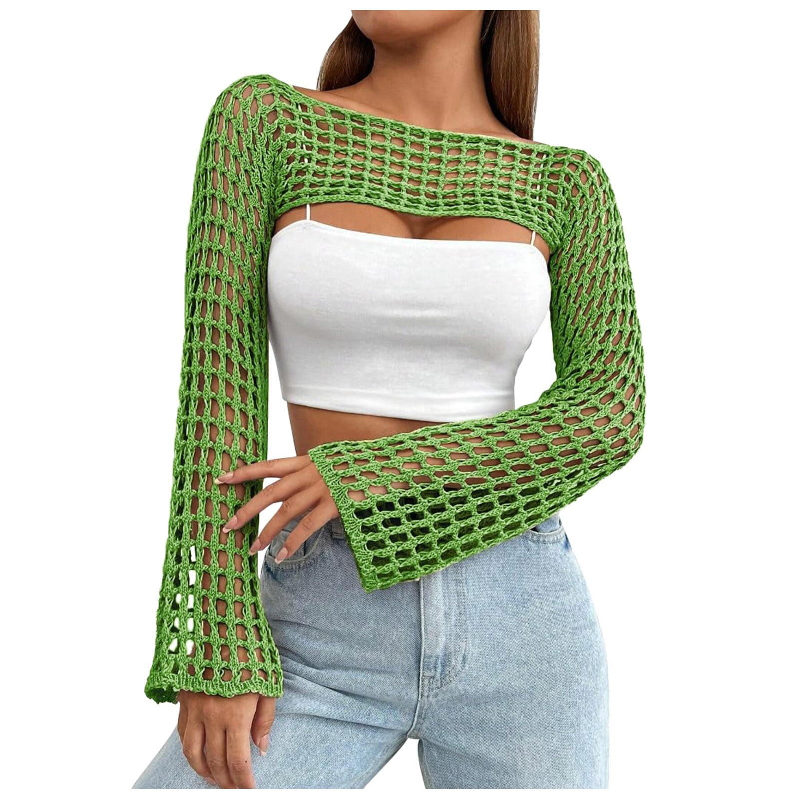 Aihuaihua Crochet Shrugs for Women Y2K Hollow Out Bolero Shrug See ...