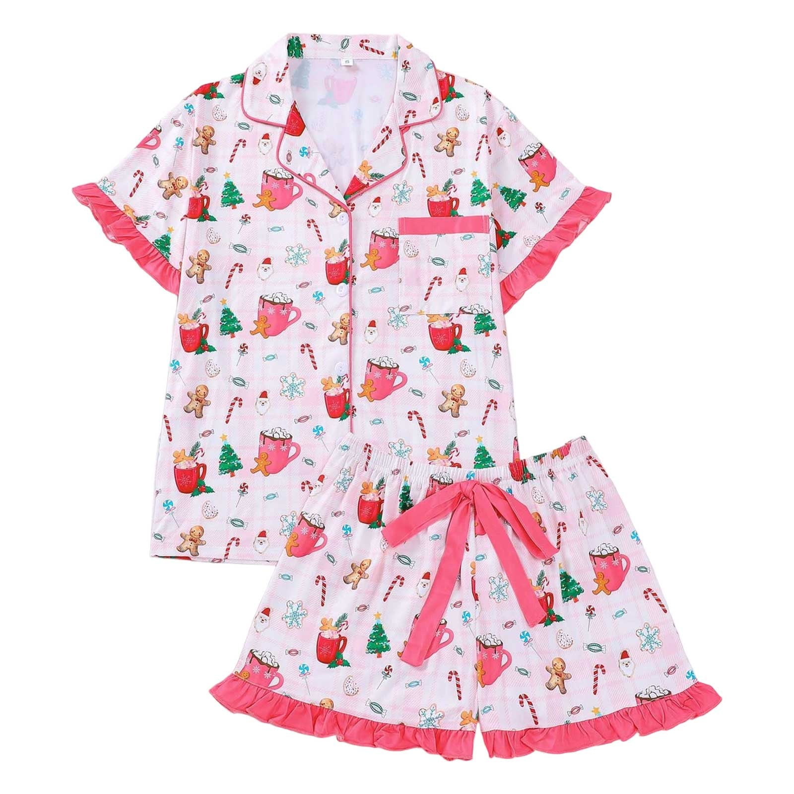 Aihuaihua Cute Bow Heart Pajamas Women Valentines Printed 2 Piece Silk ...