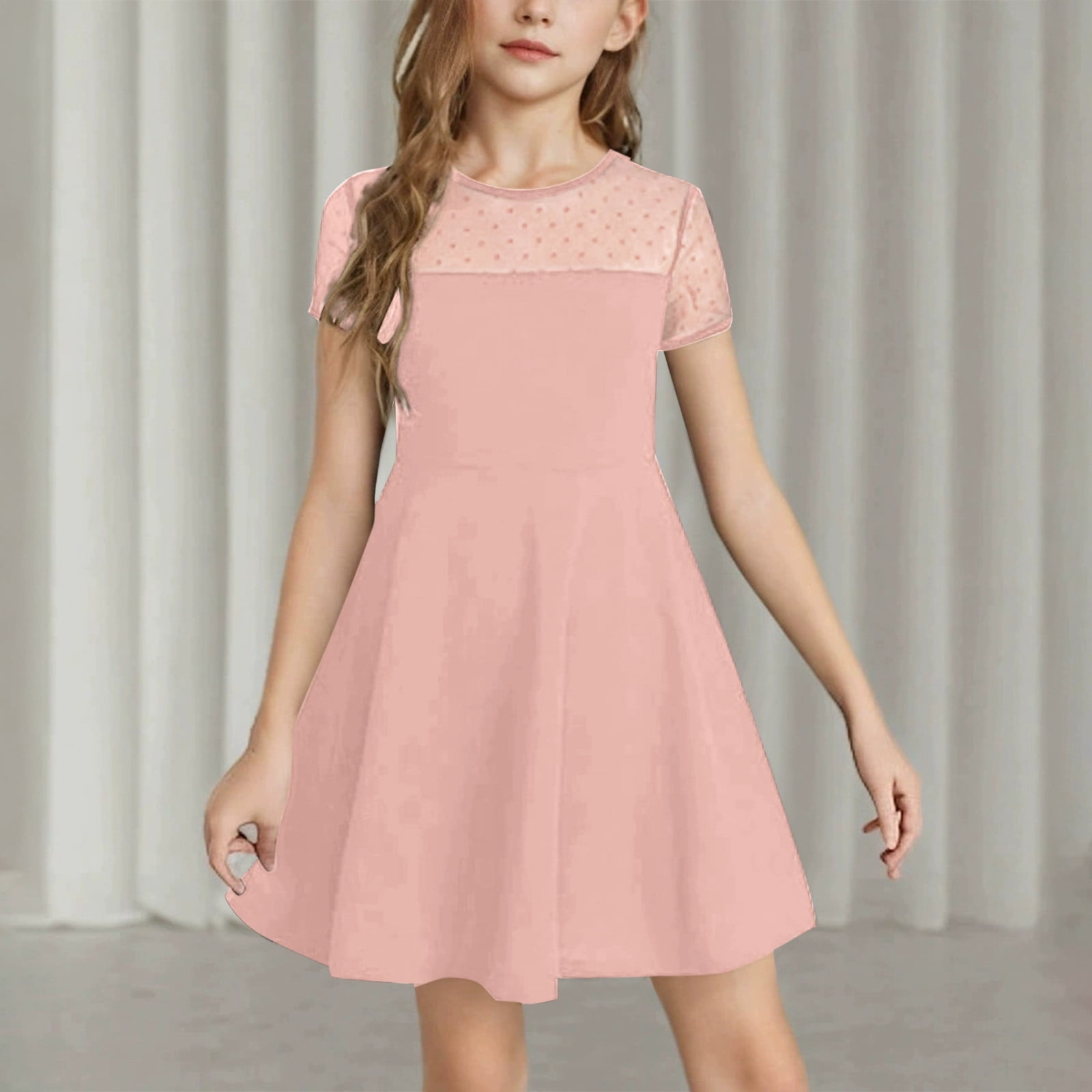 Aihuaihua Dresses for Girls 14 Solid Color Contrast Mesh Puff Short ...