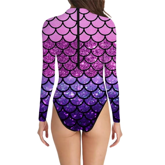 Aihuaihua Fish Scale 3D Digital One Piece Swimsuits Women Long Sleeve ...