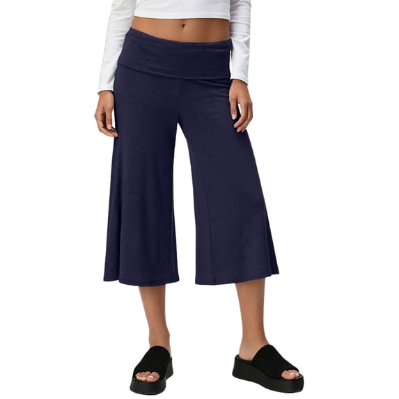Aihuaihua Gaucho Pants for Women Fold Over Cropped Capri Pant Stretch ...
