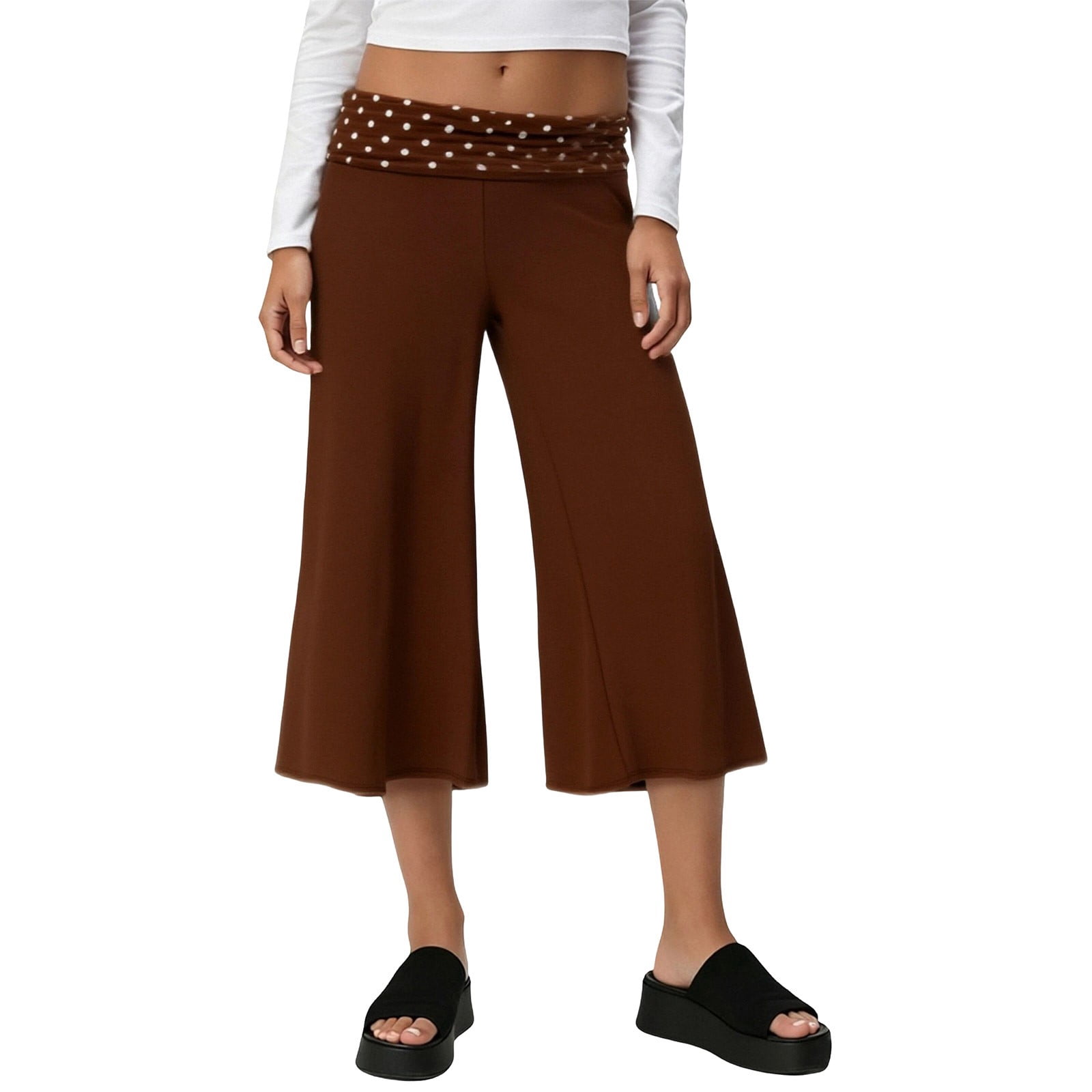 Aihuaihua Gaucho Pants for Women Fold Over Cropped Capri Pant Stretch ...