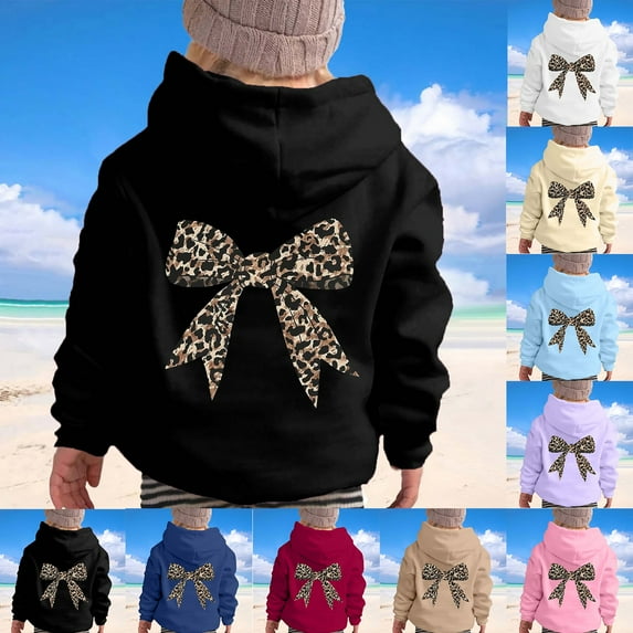 Aihuaihua Girl's Leopard Bow Graphic Hoodies Cute Hooded Sweatshirts ...