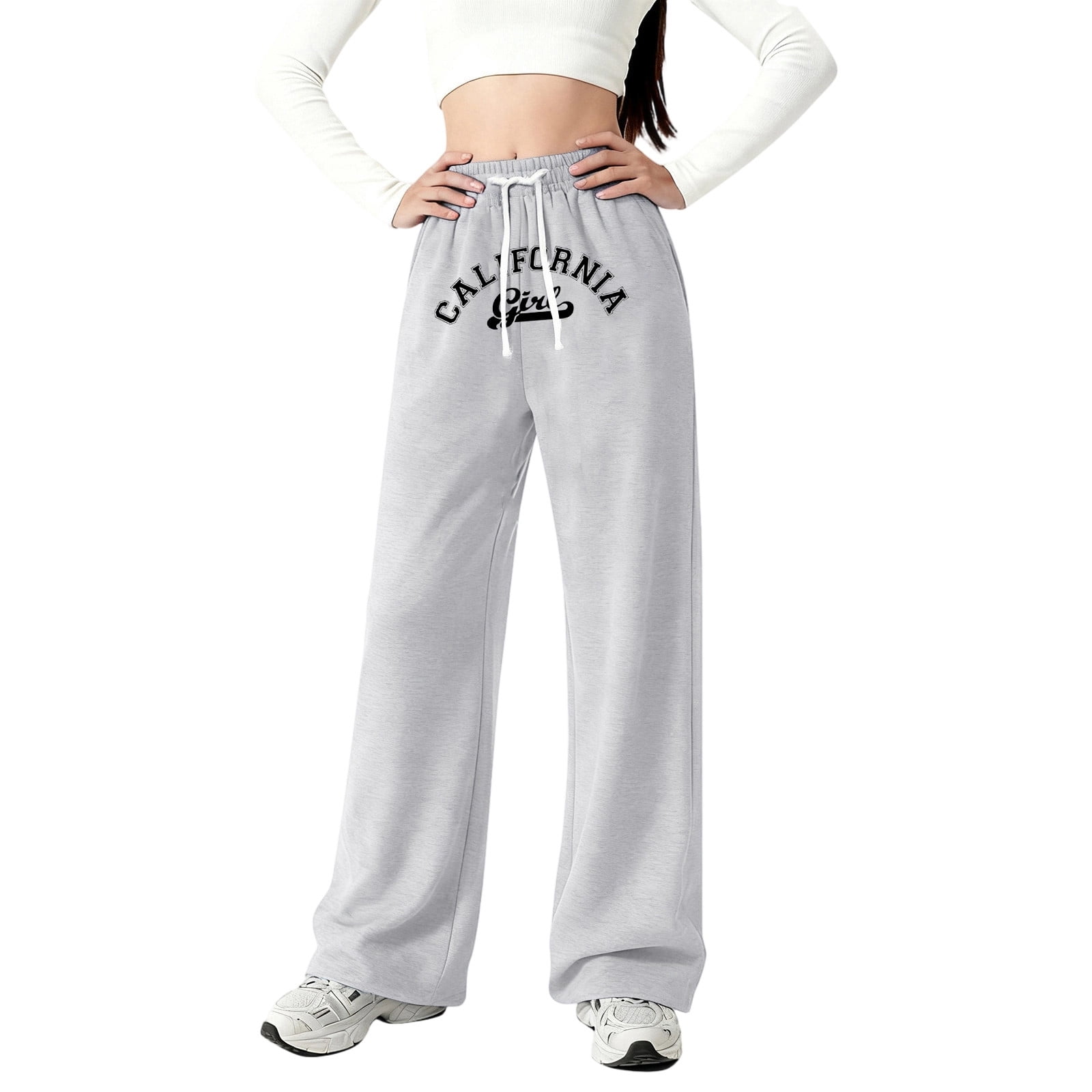 Aihuaihua Girls Baggy Sweatpants California Letter Print Wide Leg Sweat ...