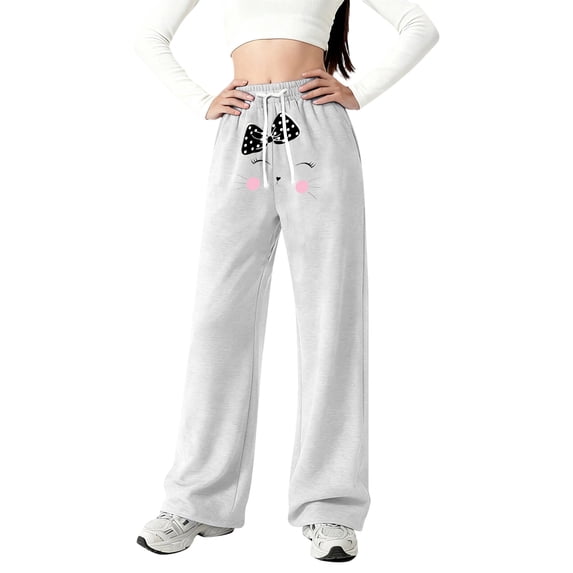 Aihuaihua Girls Baggy Sweatpants Cute Cat Face Print Wide Leg Sweat ...
