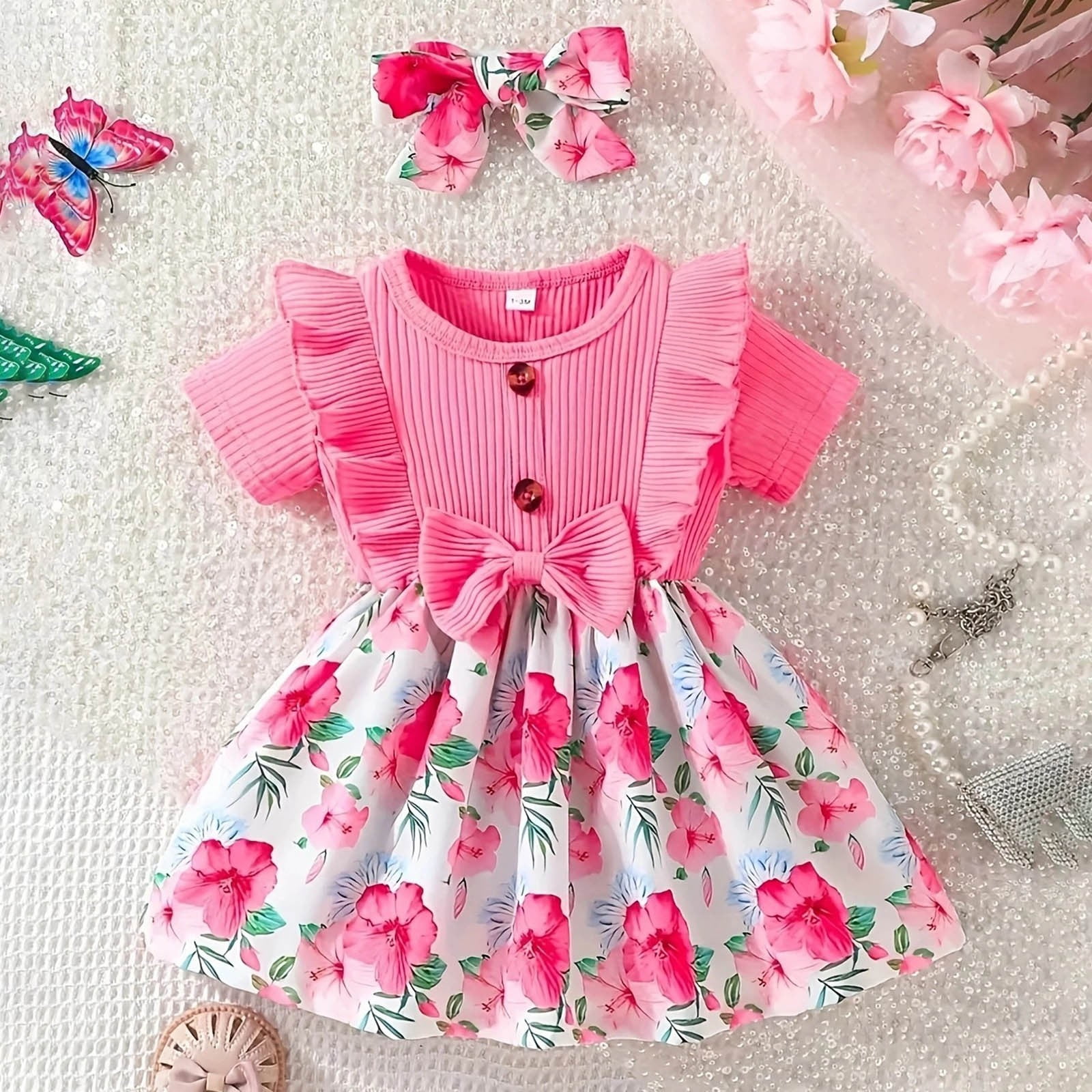 Aihuaihua Girls Dresses Size 10-12 Ruffle Sleeve Flowers Dress Newborn ...