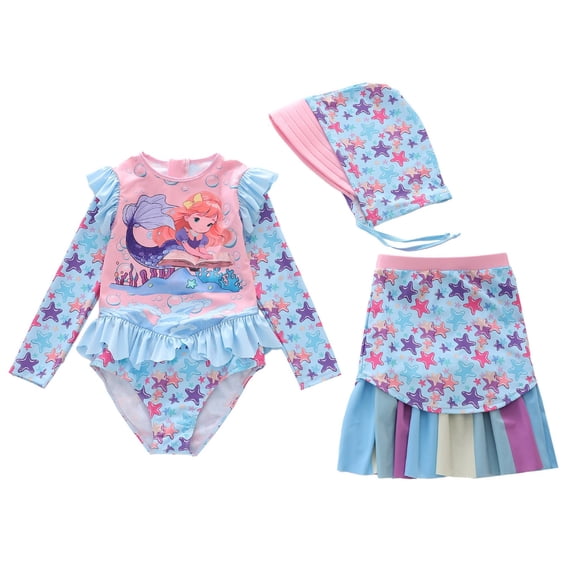 Aihuaihua Girls Long Sleeve Sun Swimwear Scale Print with Flounce Hem ...