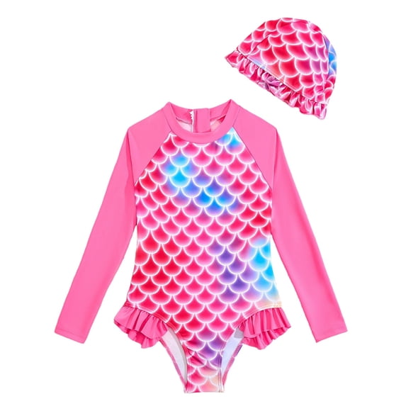 Aihuaihua Girls Long Sleeve Swimsuit Set for Girls Floral Gradient ...