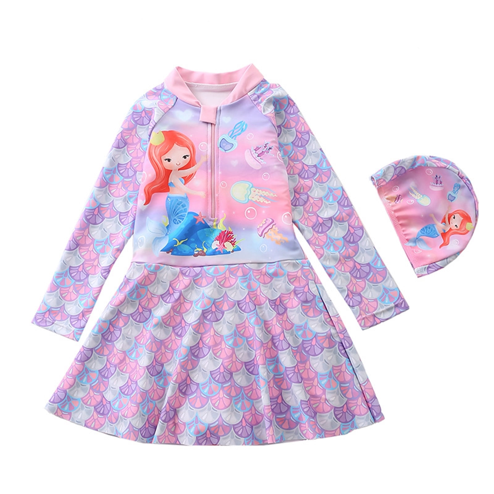 Aihuaihua Girls Long Sleeve Swimsuit with Skirt Scale Print Design Rash ...