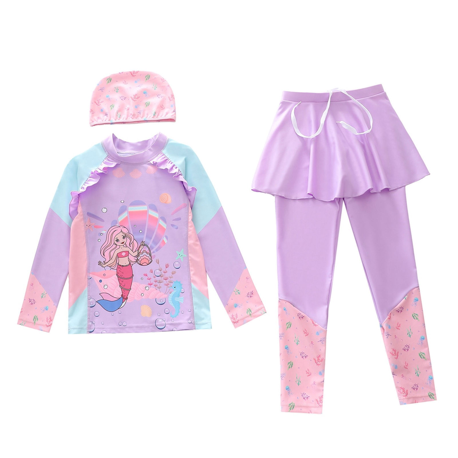 Aihuaihua Girls Long Sleeve Two Piece Rash Guard Swimsuit Set with ...