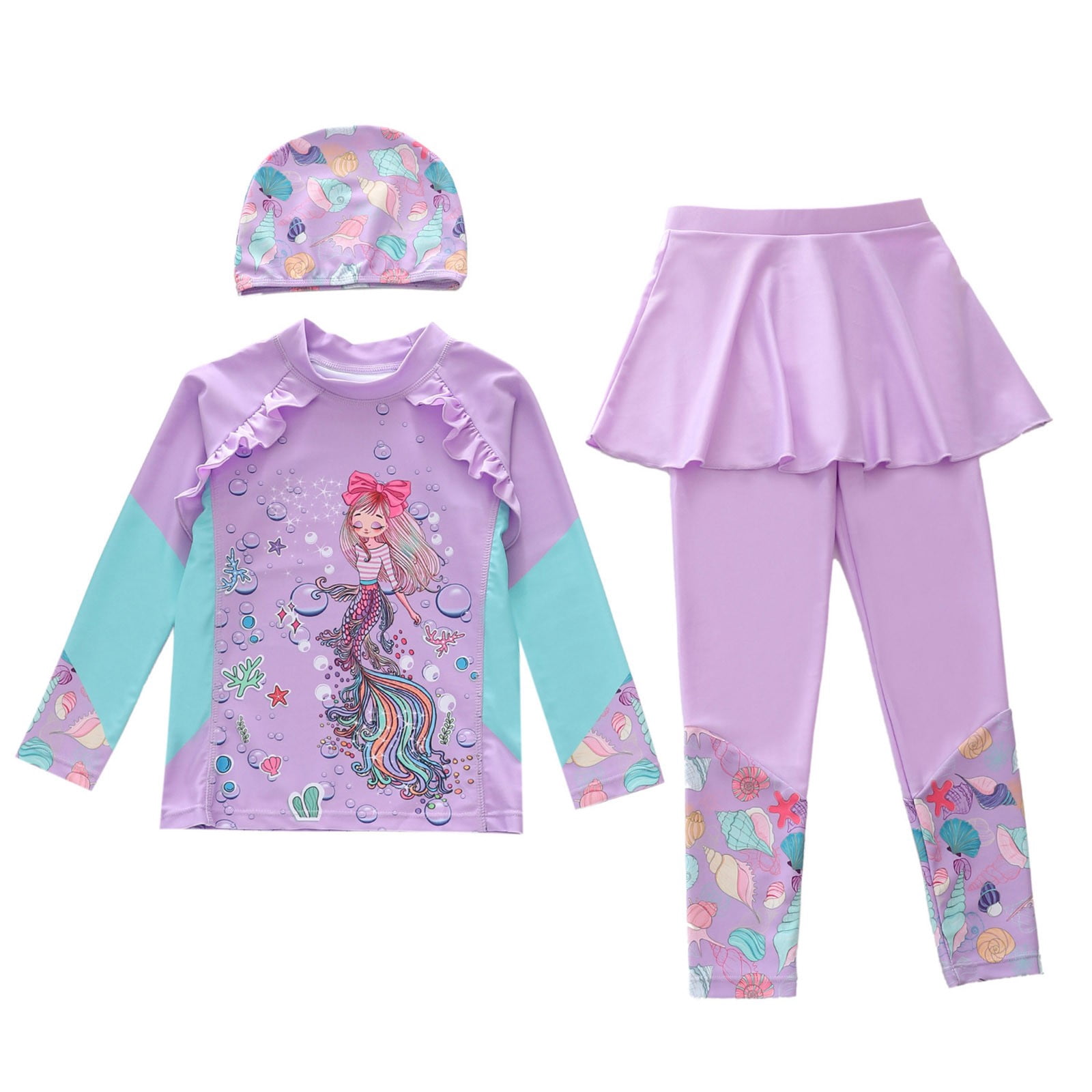 Aihuaihua Girls Long Sleeve Two Piece Rash Guard Swimsuit Set with ...