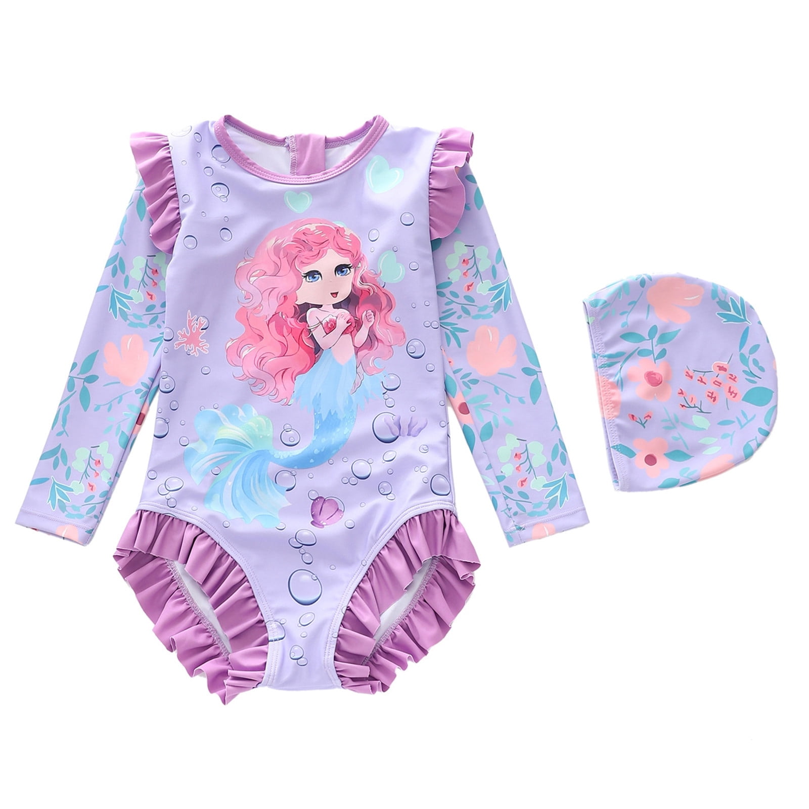 Aihuaihua Girls Printed Long Sleeve Swimsuit for Summer in Pool Beach ...