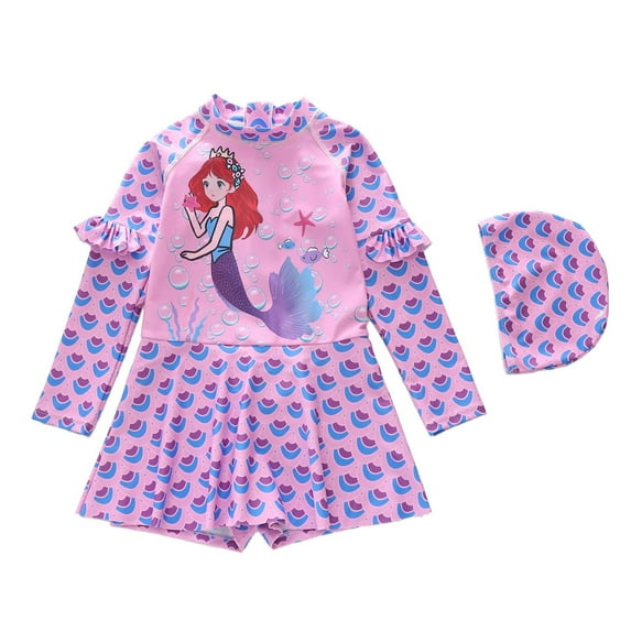 Aihuaihua Girls Swimsuit Long Sleeve Rash Guard with Cap Bathing Suit ...