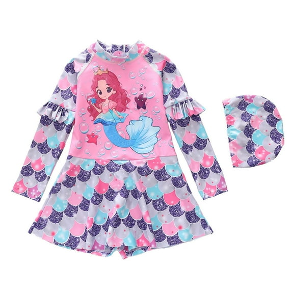 Aihuaihua Girls Swimsuit Long Sleeve Rash Guard with Cap Bathing Suit ...
