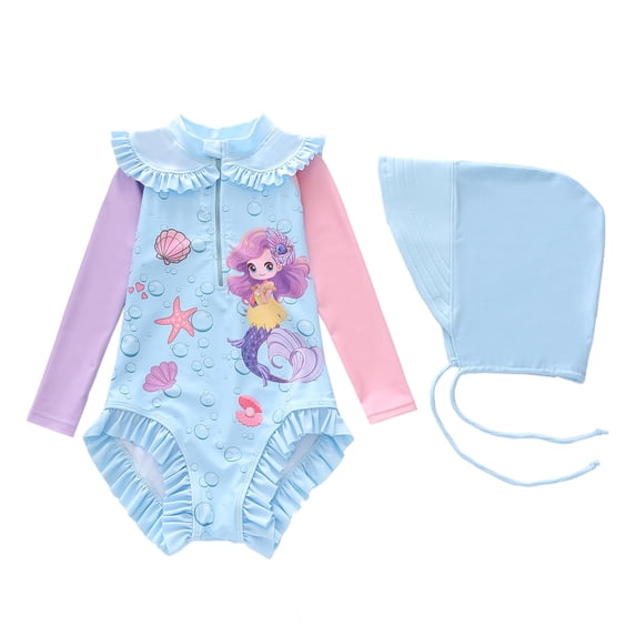 Aihuaihua Girls' Mermaid Swimsuit for Kids with Long Sleeves and Sun ...