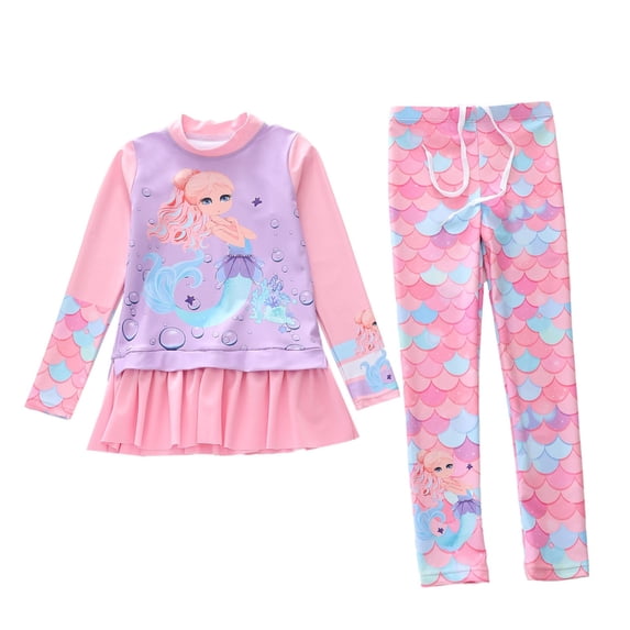 Aihuaihua Girls Swimwear Two-Piece Long Sleeve Swimsuit Set for Kids ...