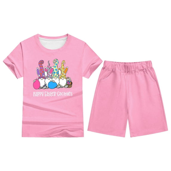 Aihuaihua Girls Outfits 4t Cartoon Print Shorts Sleeve Tracksuit Round ...