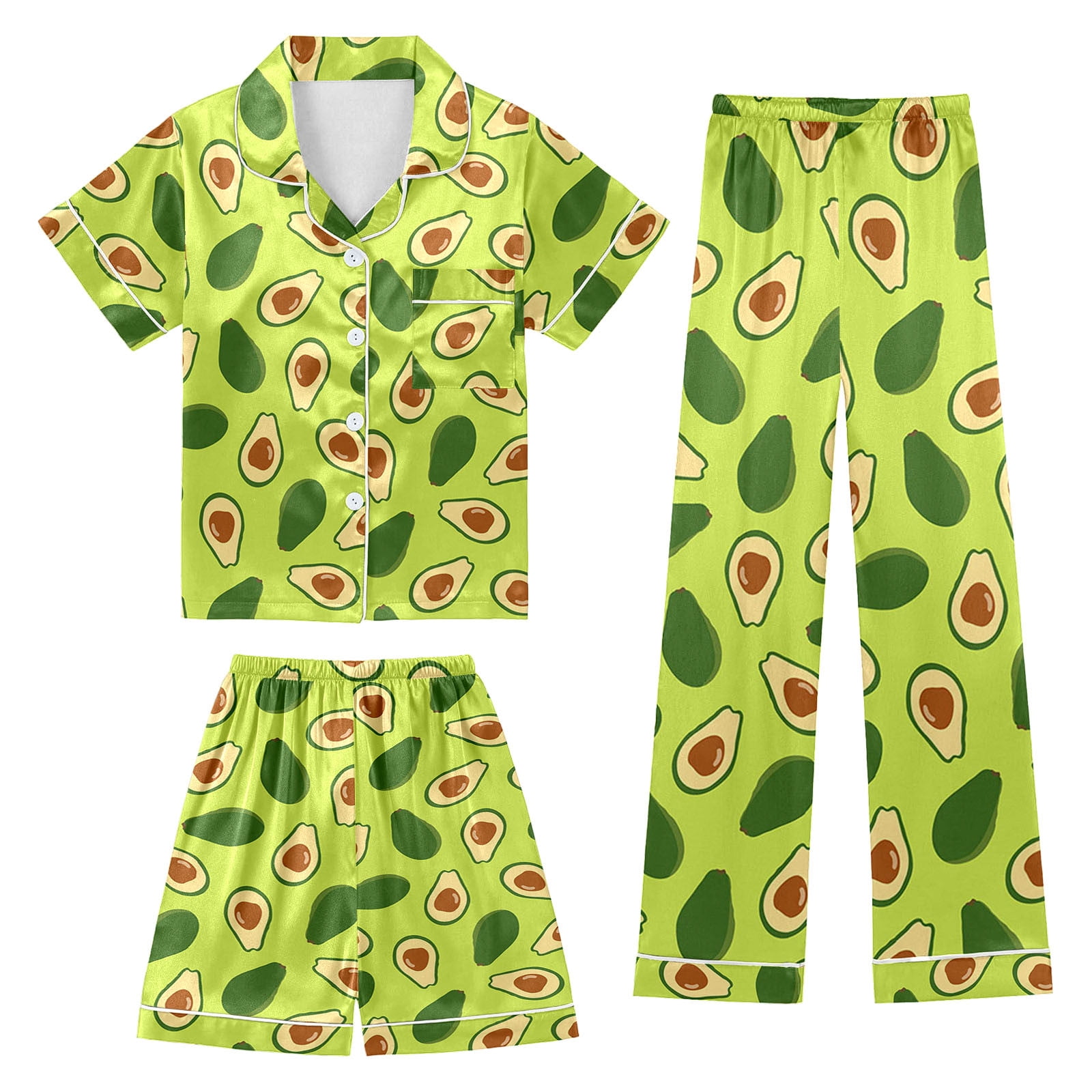 Aihuaihua Girls Pajama Sets 3pcs Button Down Short Sleeve Shirt Long ...