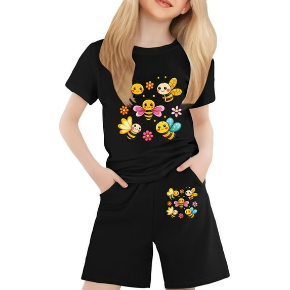 Aihuaihua Girls Short Sets Print Short Sleeve Shirt and Shorts Crewneck ...