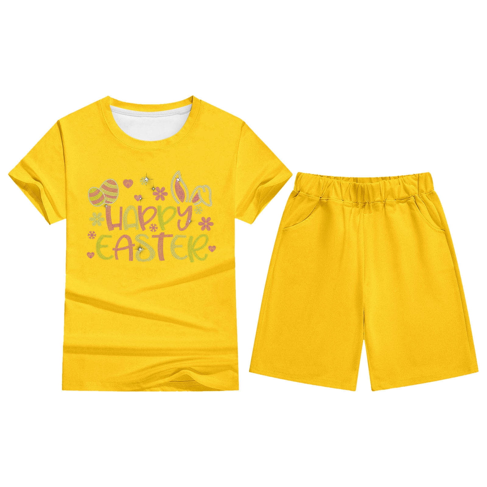 Aihuaihua Girls Short Sets Print Short Sleeve Tops and Shorts Set Round ...