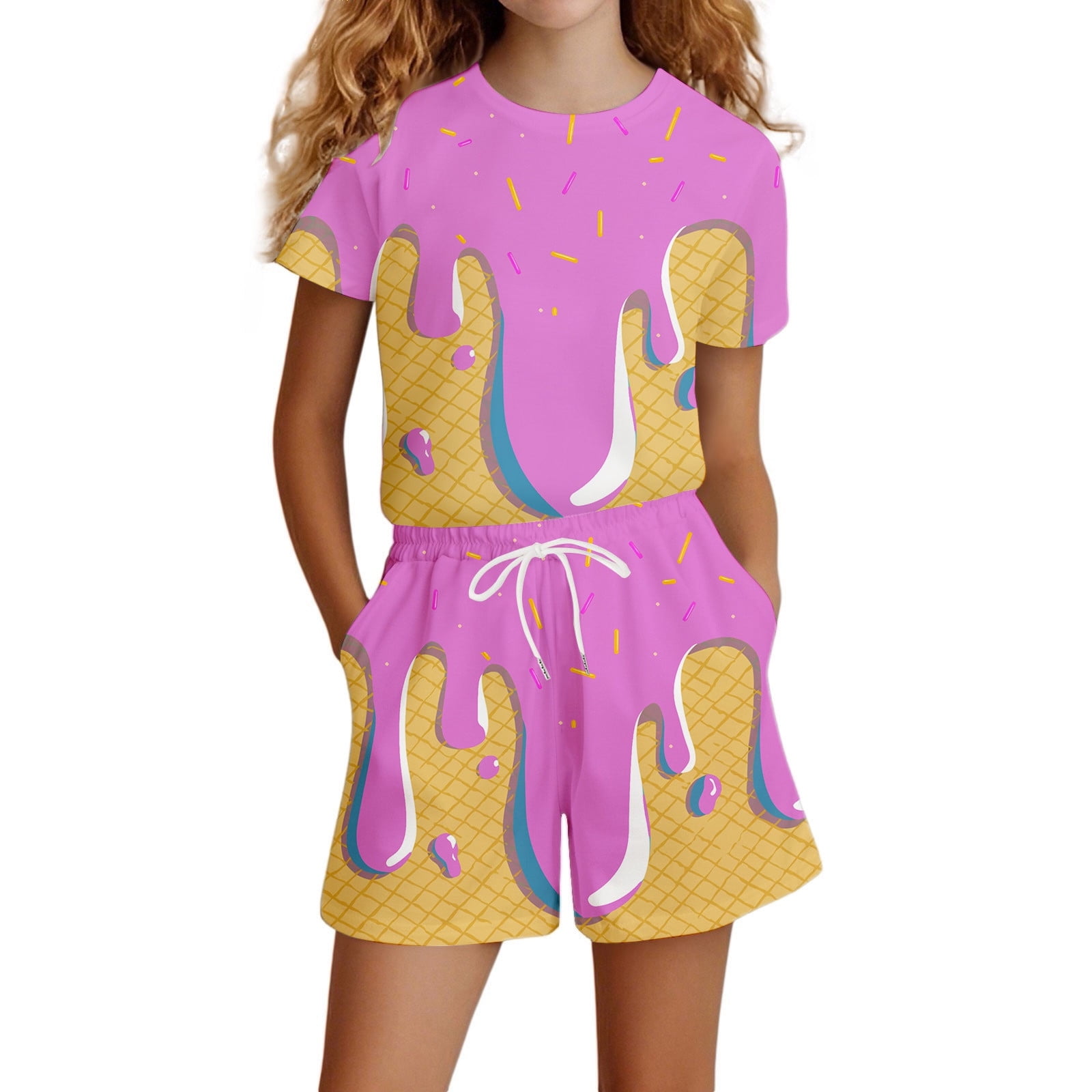 Aihuaihua Girls Short Sets Size 8 Cartoon Print Shorts Sleeve Tracksuit ...