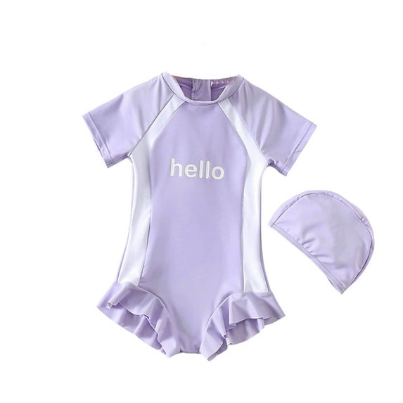 Aihuaihua Girls Short Sleeve One Piece Swimwear Bathing Suit with Cap ...