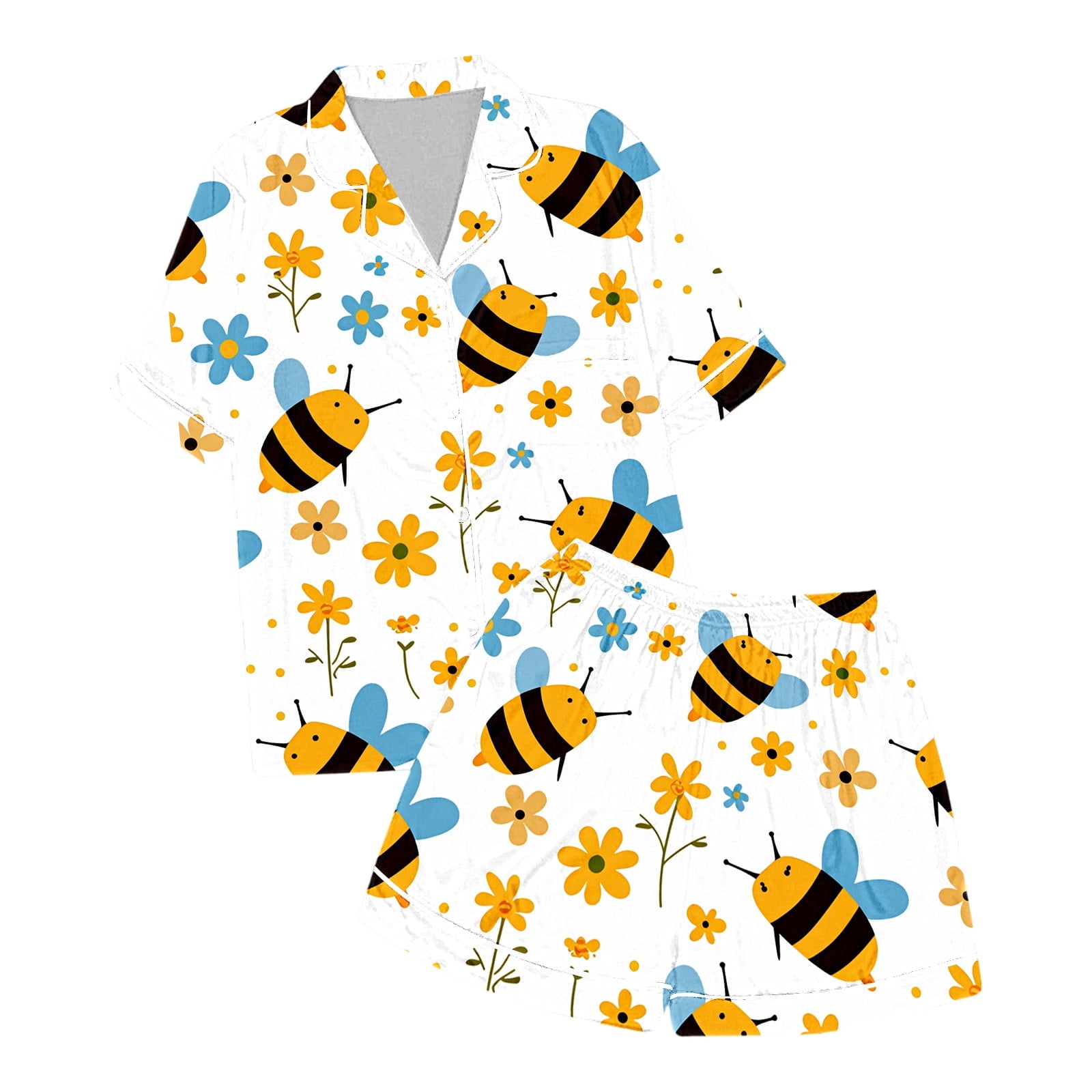 Aihuaihua Girls Silk Pajamas Set Bee Print Short Set Sleepwear for ...